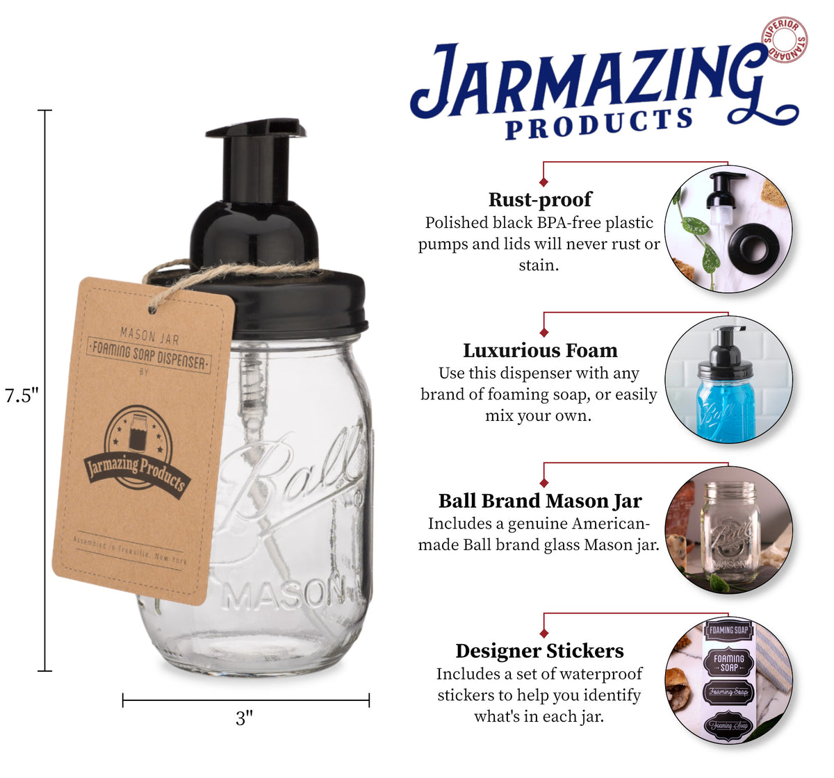 Mason Jar Foaming Soap Dispenser – With 16 oz Ball Mason Jar